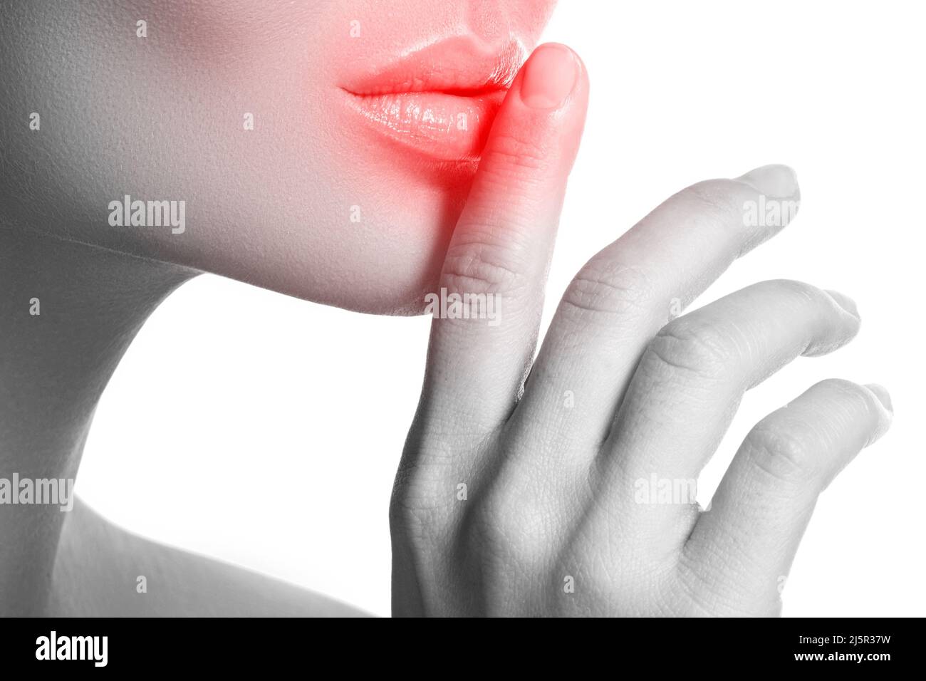 Female lips with red area. Lip affected with a herpes simplex or other ...