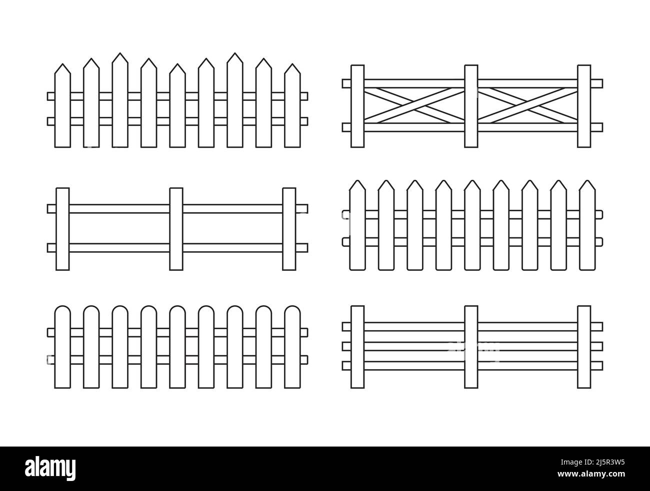 Vector set bundle of different black outline fence isolated on white ...