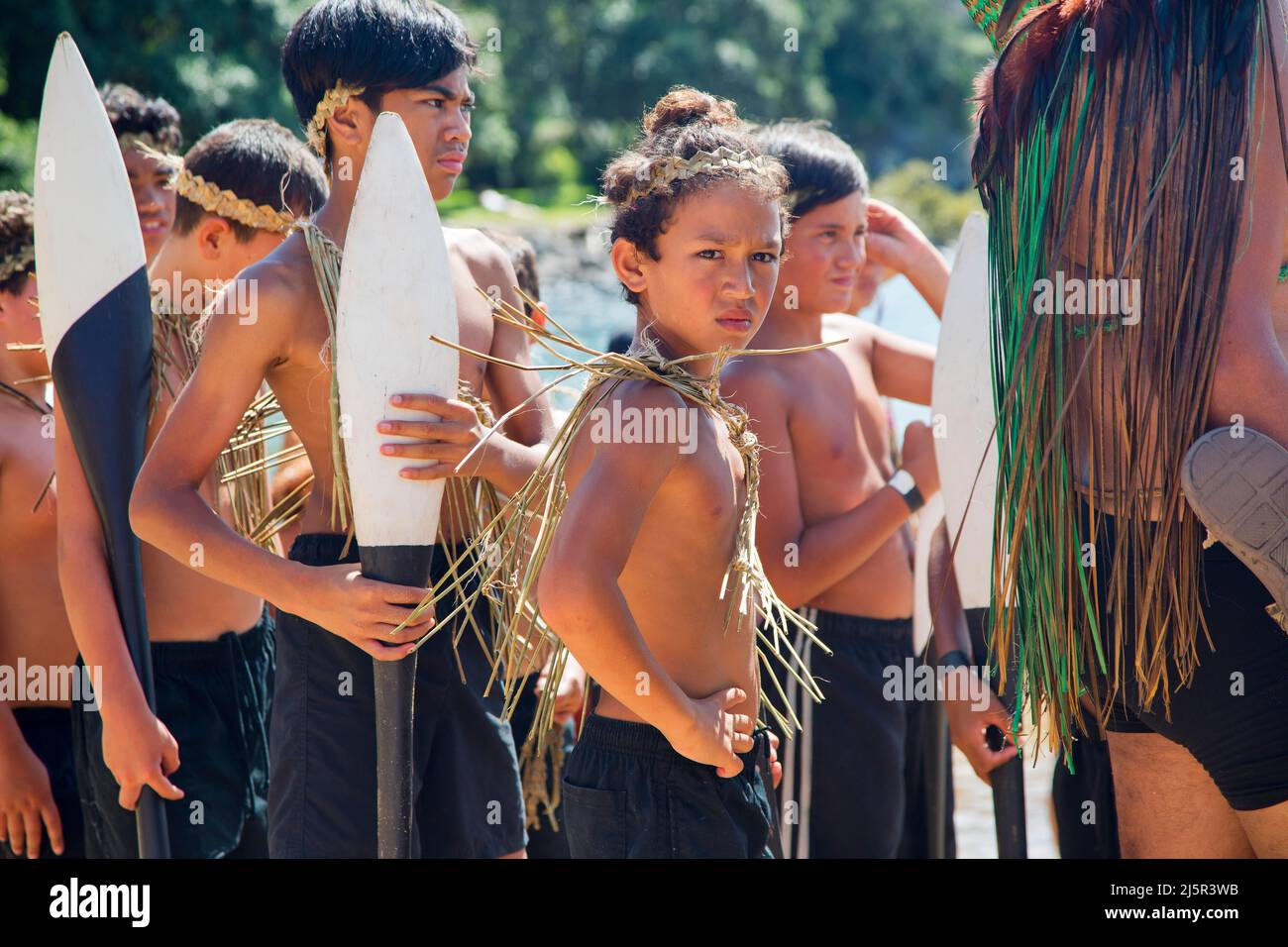 Maori boy has left a Waka taua (war canoe) in Waitangi Day celebrations ...