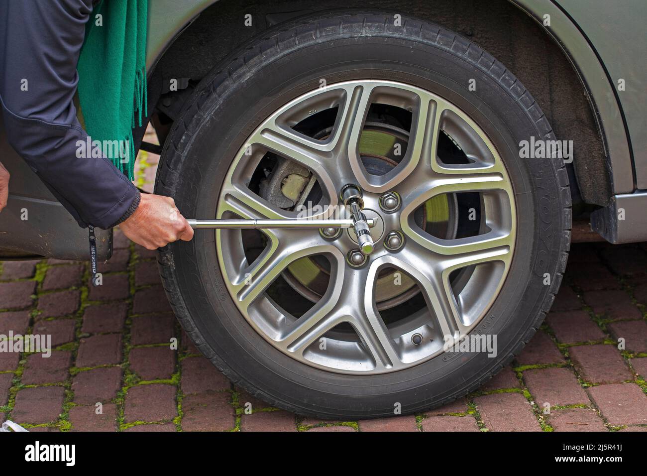 For changing a car tire you have to unscrew the screws from a wheel to ...