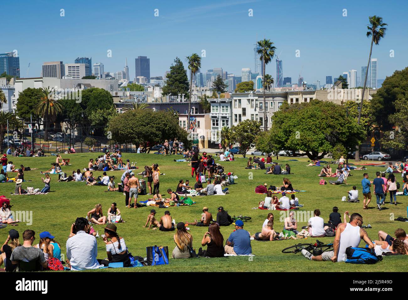 USA, Mission Dolores Park or just Dolores Park, is a 'Leave No Trace' city park in San Francisco ...