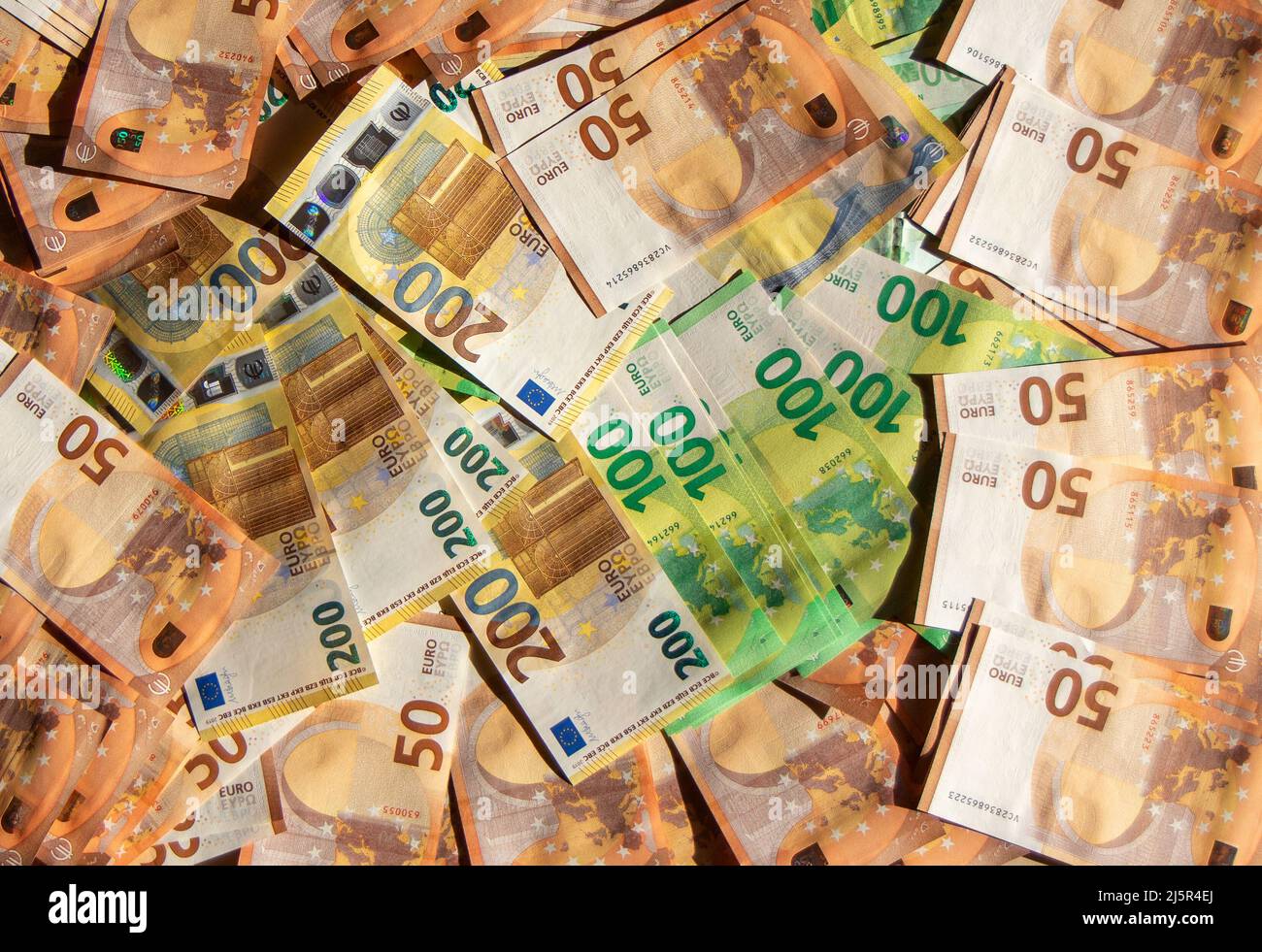 Euro cash banknotes of different denominations close-up texture Stock ...