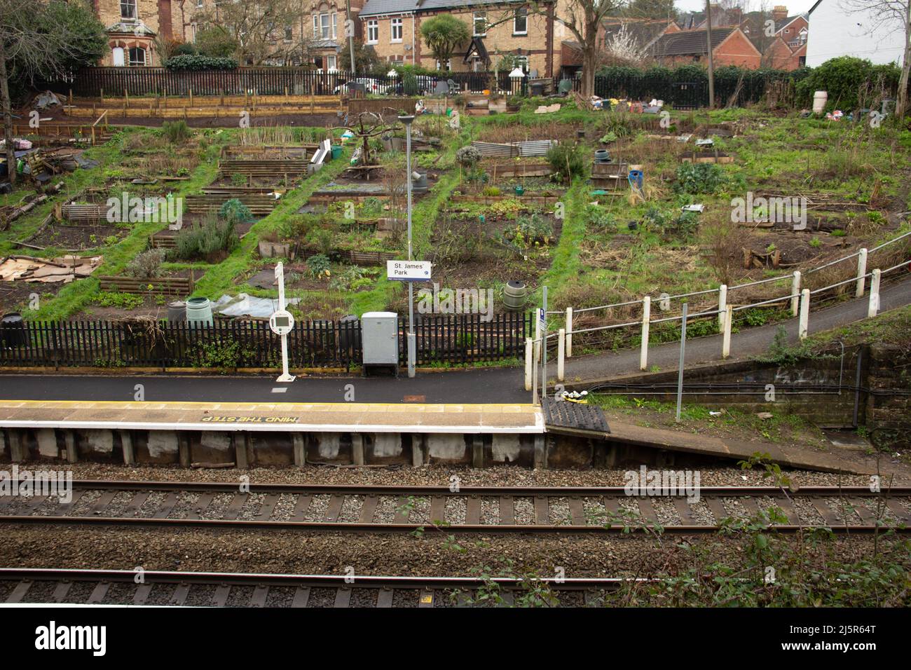 EXETER, UK - MARCH 3, 2021 CoVid-19 lockdown at St James Park railway ...