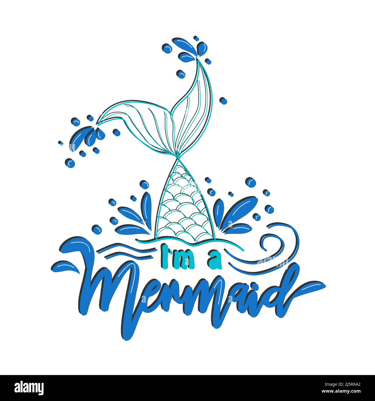 Mermaid card with hand drawn sea elements and lettering. Calligraphy ...