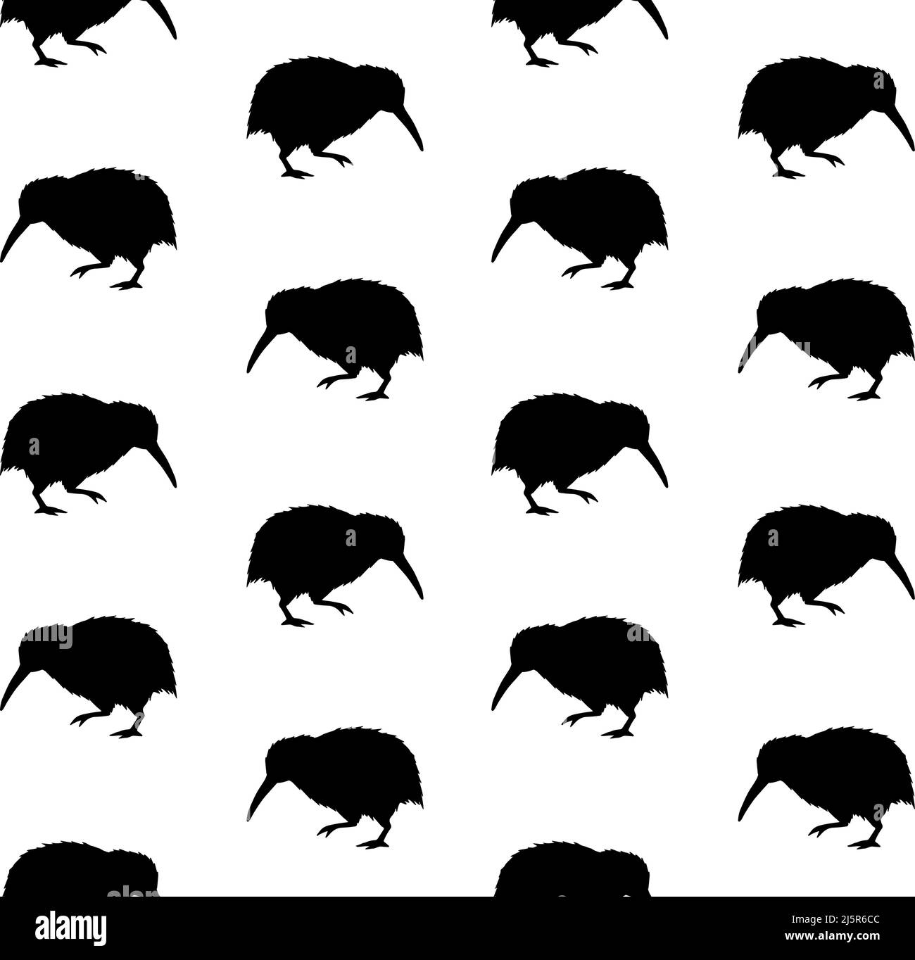 Vector seamless pattern of black kiwi bird silhouette isolated on white ...