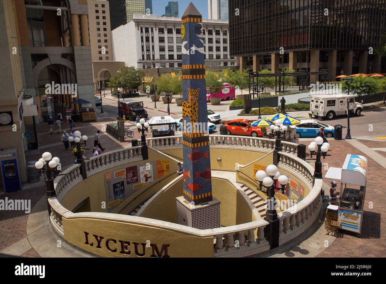 The colorful Lyceum Theatres monolith, on Horton Plaza, Gaslamp Quarter ...