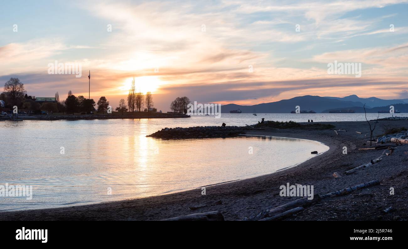 Panoramic View of Sunset Beach on the West Coast of Pacific Ocean Stock ...