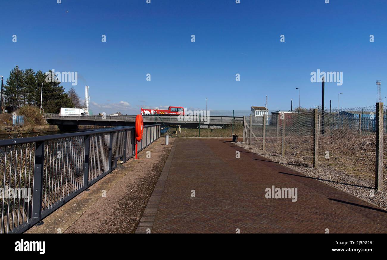 Toot tour Bus crossing a road bridge at Roath Basin, Cardiff Bay Stock ...