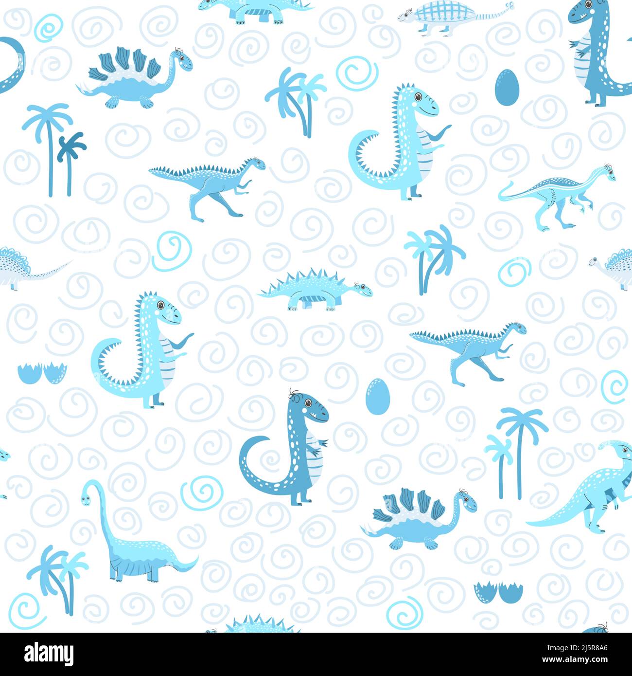 Cute dinosaurs seamless pattern. Solid pattern, shades of blue. Funny ...