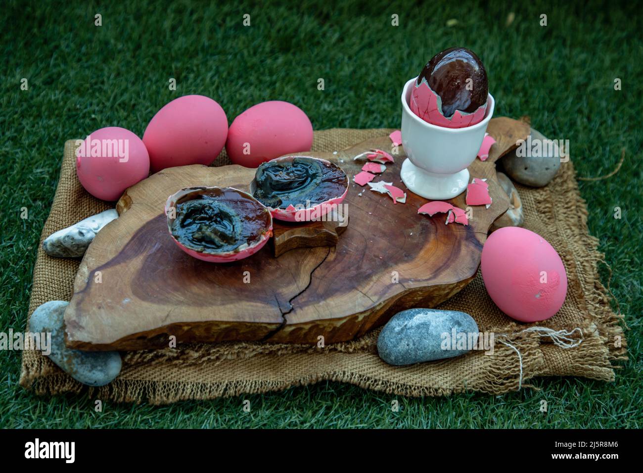 Asian Traditional Food, Pink Century eggs (Pidan Eggs) also known as ...