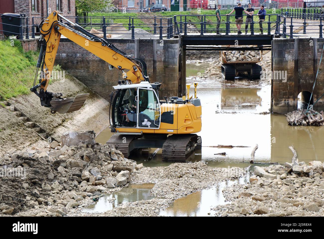 Construction works in the dry riverbed Stock Photo - Alamy