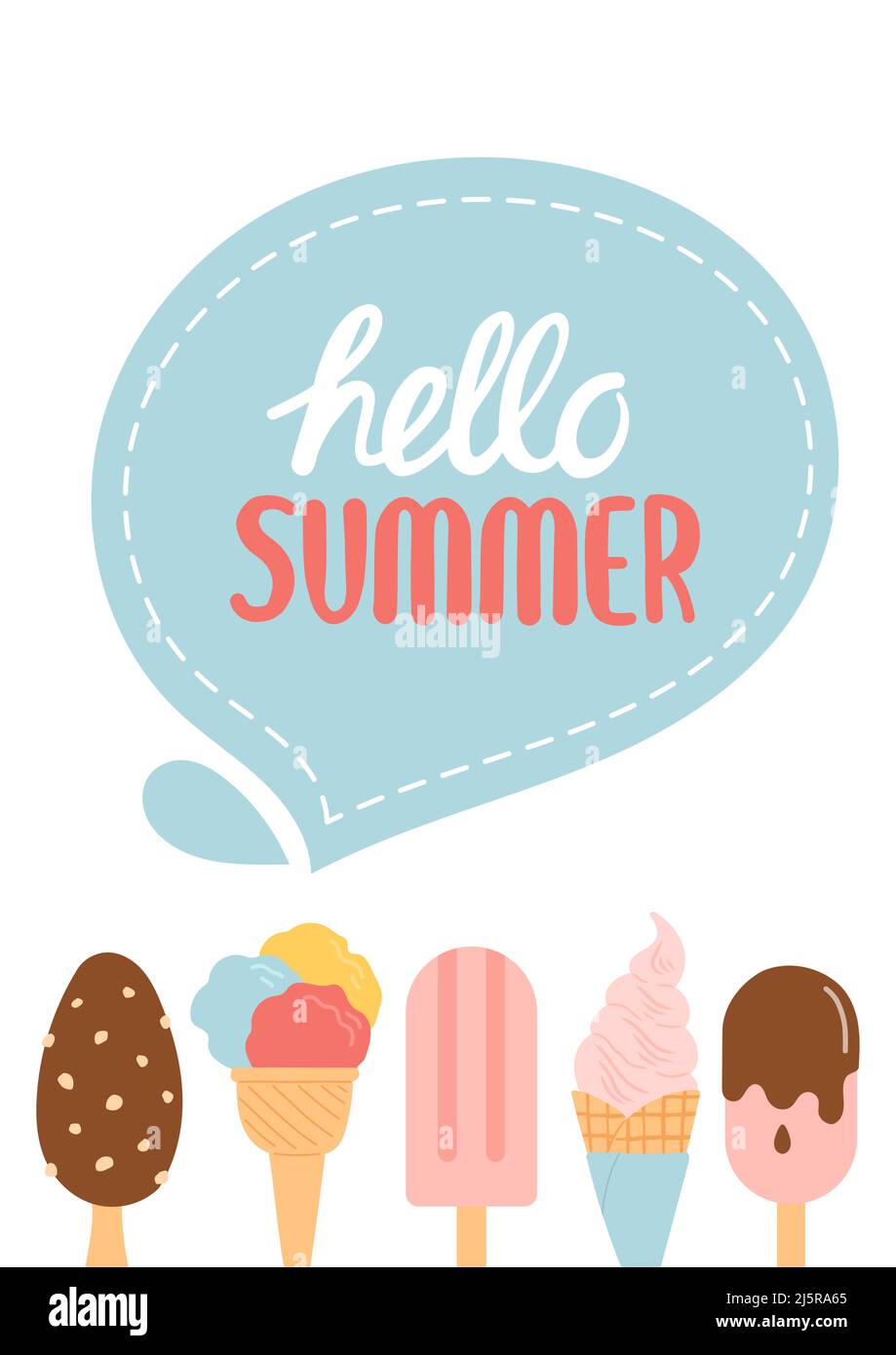 Hello summer colorful postcard, flat design vector Stock Vector Image ...