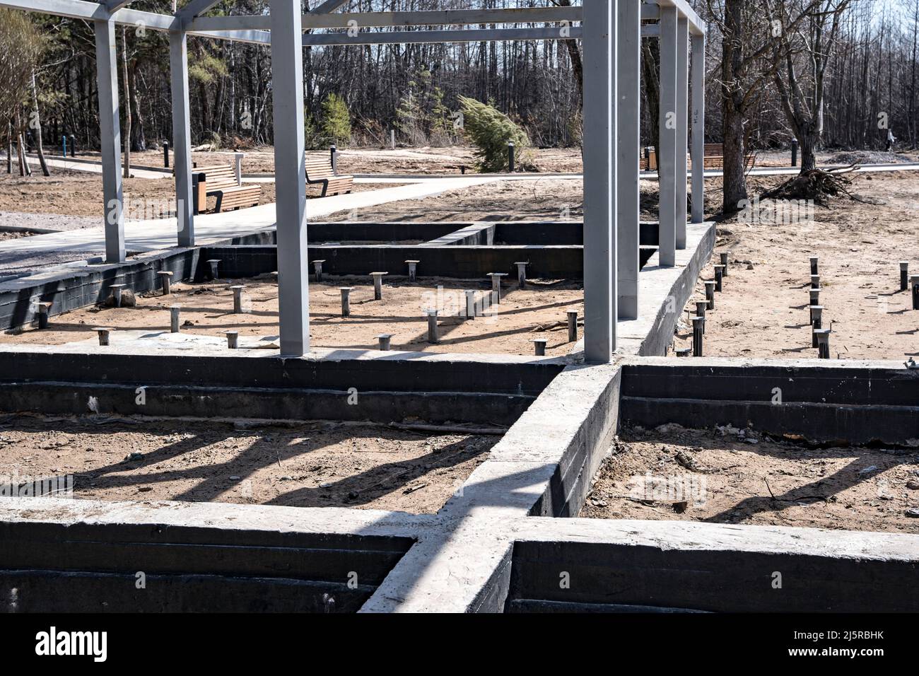 ribbon concrete foundation for the construction of a boat station Stock ...