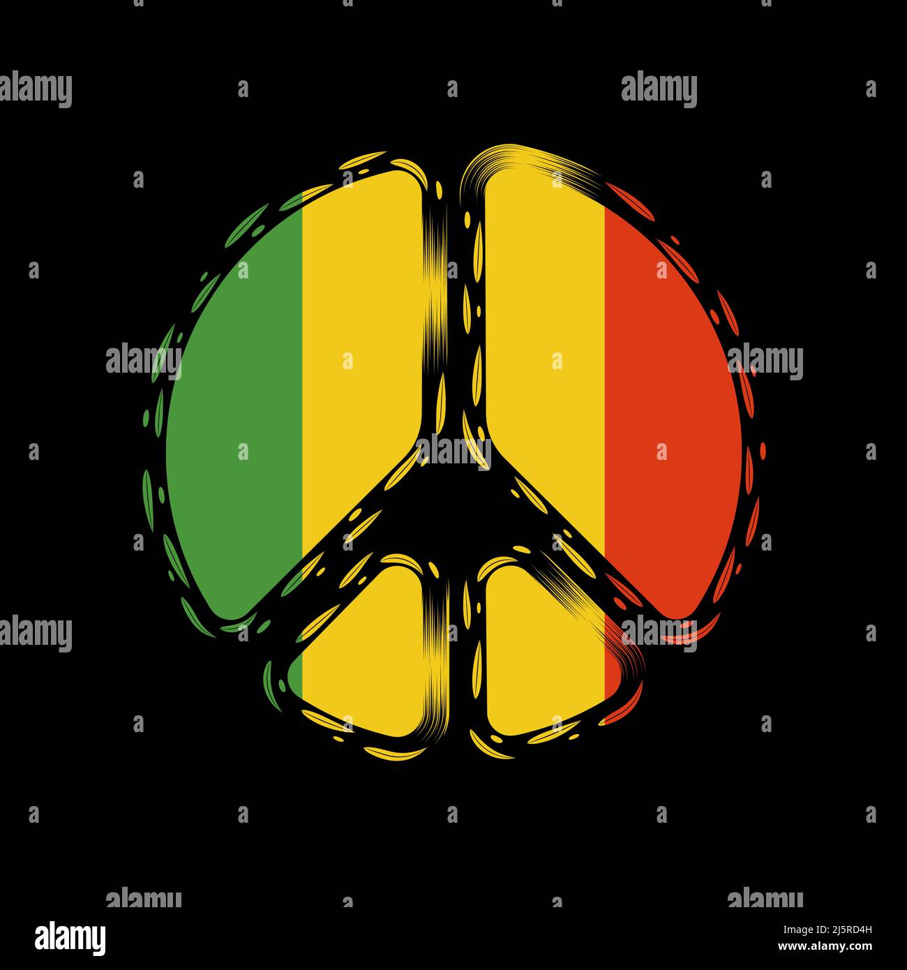 Rasta flag with a silhouette peace symbol. Vector colored background ...