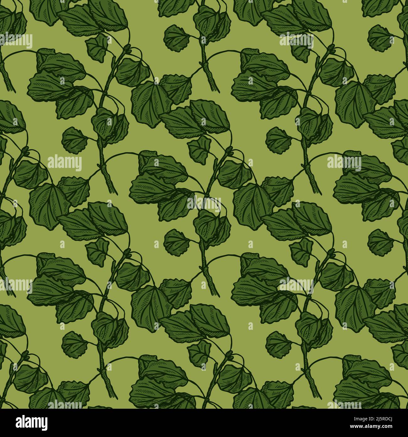 Seamless pattern engraved tree branches. Vintage background summer ...