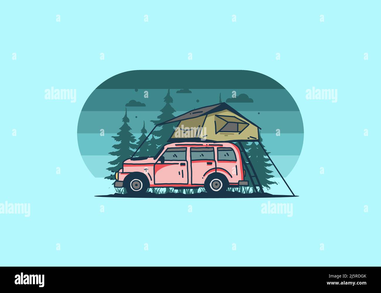 Camping on the roof of the car illustration design Stock Vector Image ...