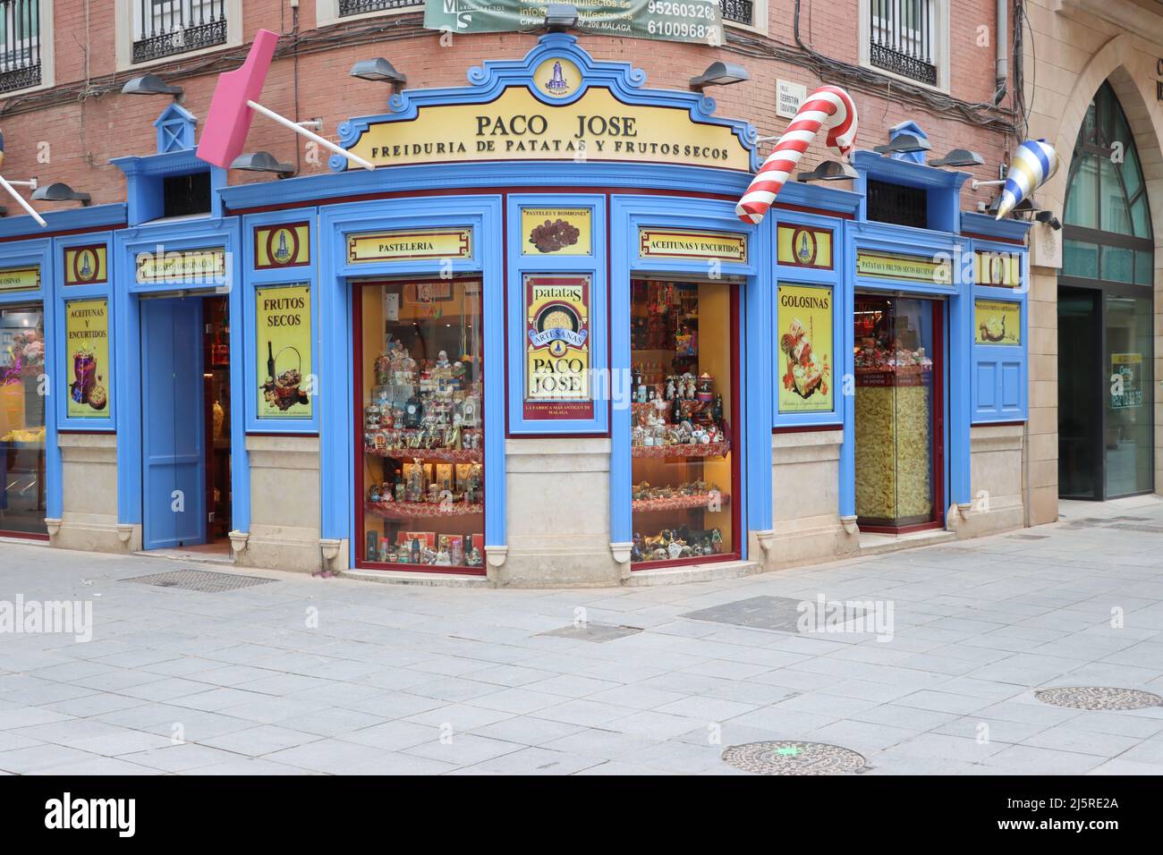 Traditional dried fruits and candy shop in central Malaga, Spain Stock ...