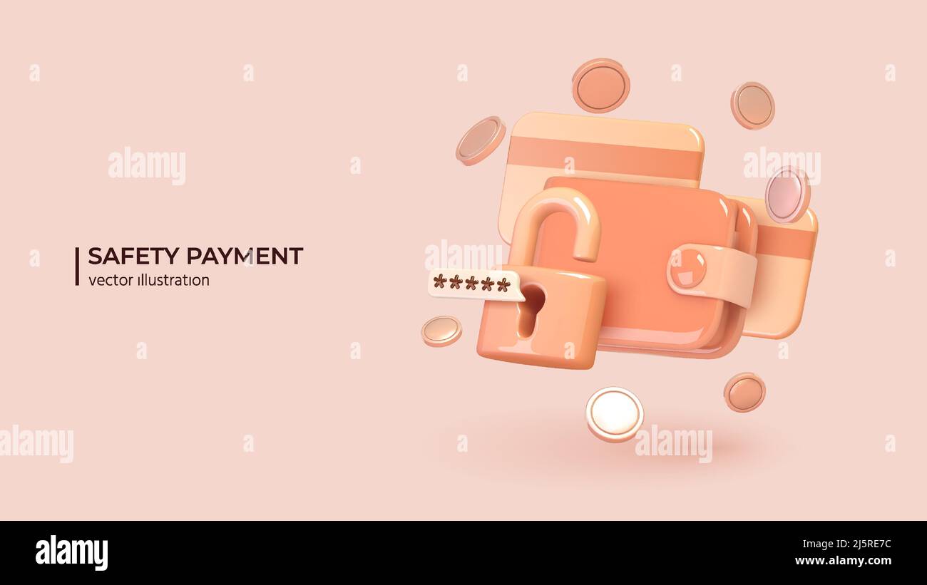 Safety payments concept. Realistic 3d design of smart wallet with ...