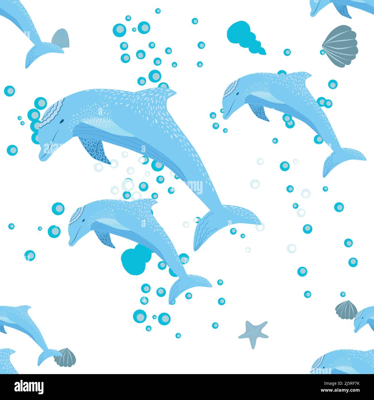 Dolphin, sea inhabitants seamless pattern, beautiful character among ...