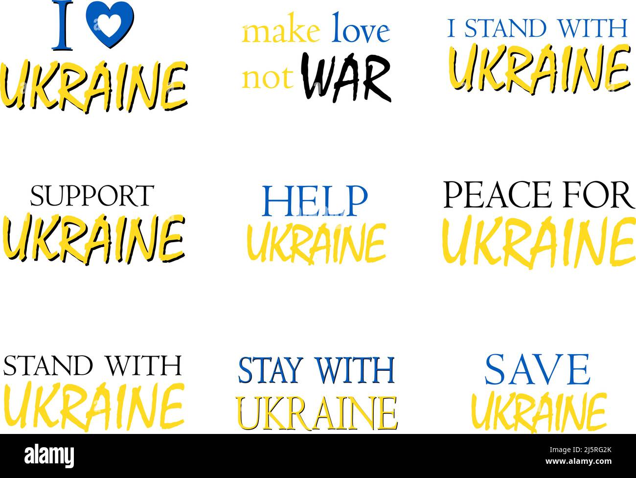 Ukraine text vector illustration set. Collection of lettering support ...