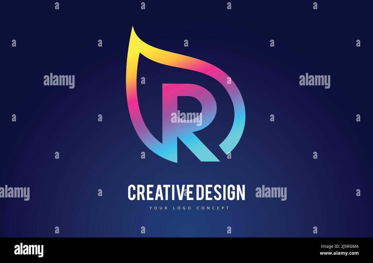 Colorful R Leaf Logo Letter Design with Vibrant Leaf Outline Vector ...