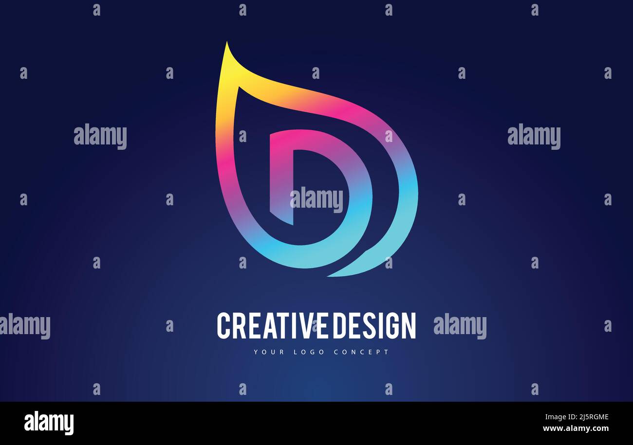 Colorful D Leaf Logo Letter Design with Vibrant Leaf Outline Vector ...
