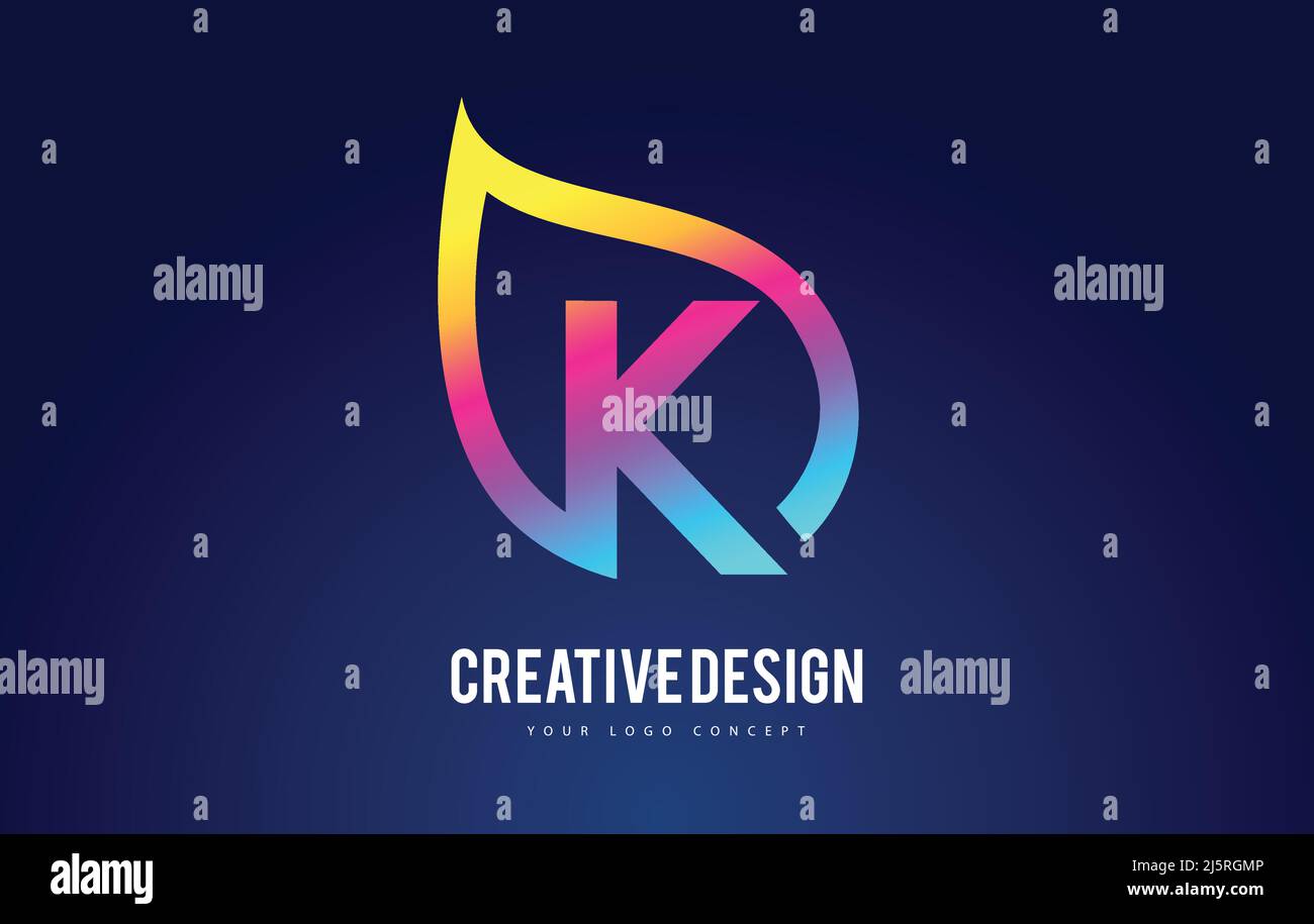 Colorful K Leaf Logo Letter Design with Vibrant Leaf Outline Vector ...