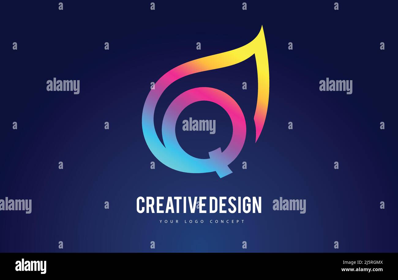 Colorful Q Leaf Logo Letter Design with Vibrant Leaf Outline Vector ...