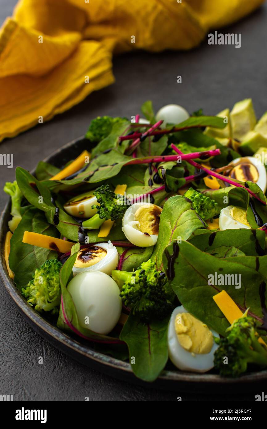 Beetroot leaves Chard with with quail eggs, avocado and Cheddar cheese ...