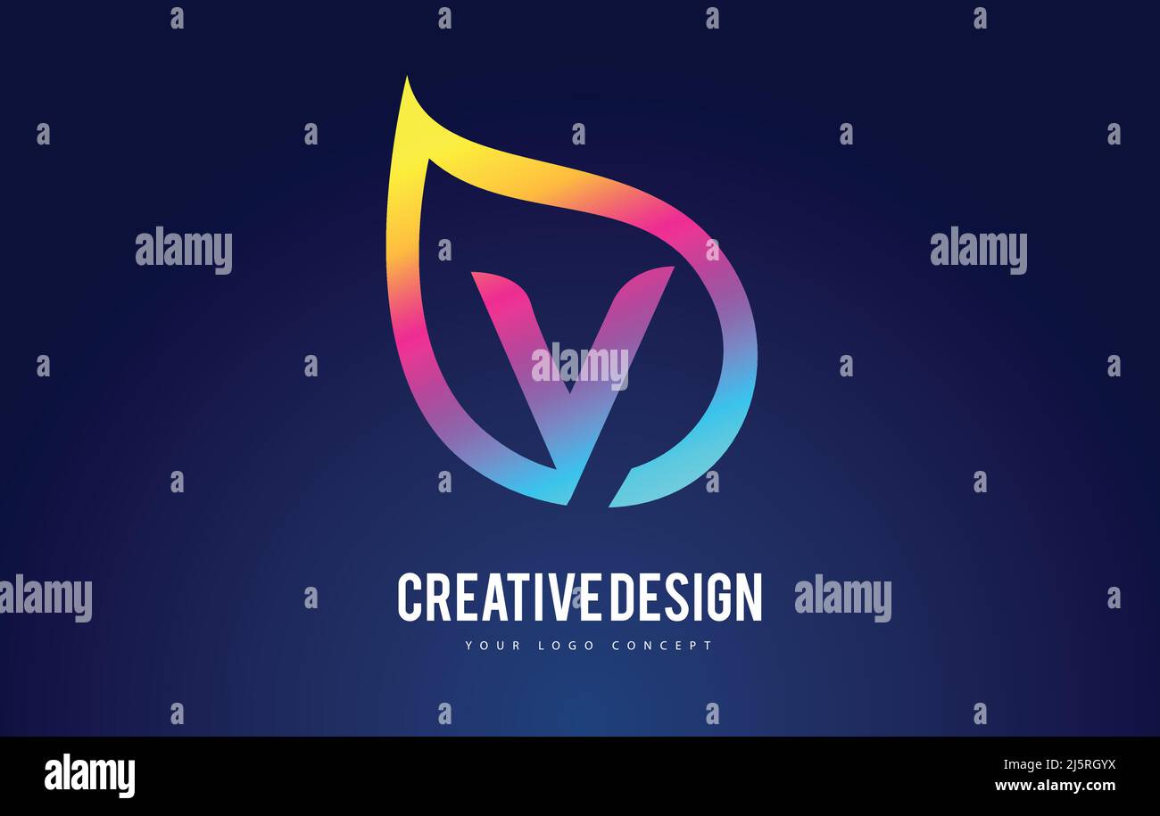 Colorful V Leaf Logo Letter Design with Vibrant Leaf Outline Vector ...