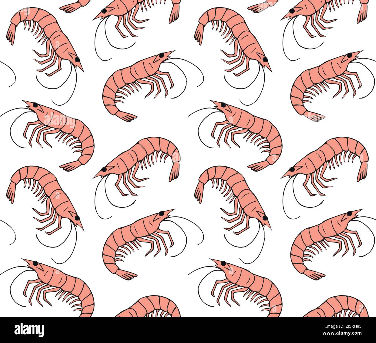 Vector seamless pattern of hand drawn doodle sketch colored shrimp ...