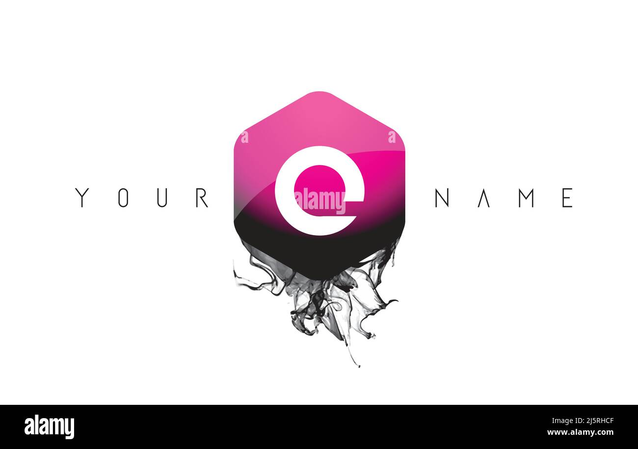 Purple Glossy Shape O Black Ink Letter Logo Design with Rounded Hexagon ...