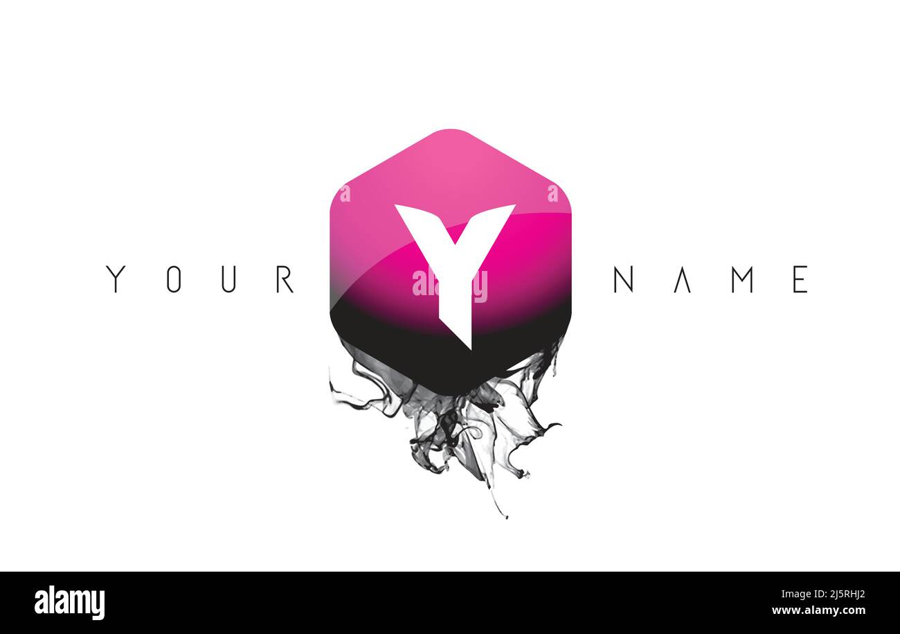 Purple Glossy Shape Y Black Ink Letter Logo Design with Rounded Hexagon ...