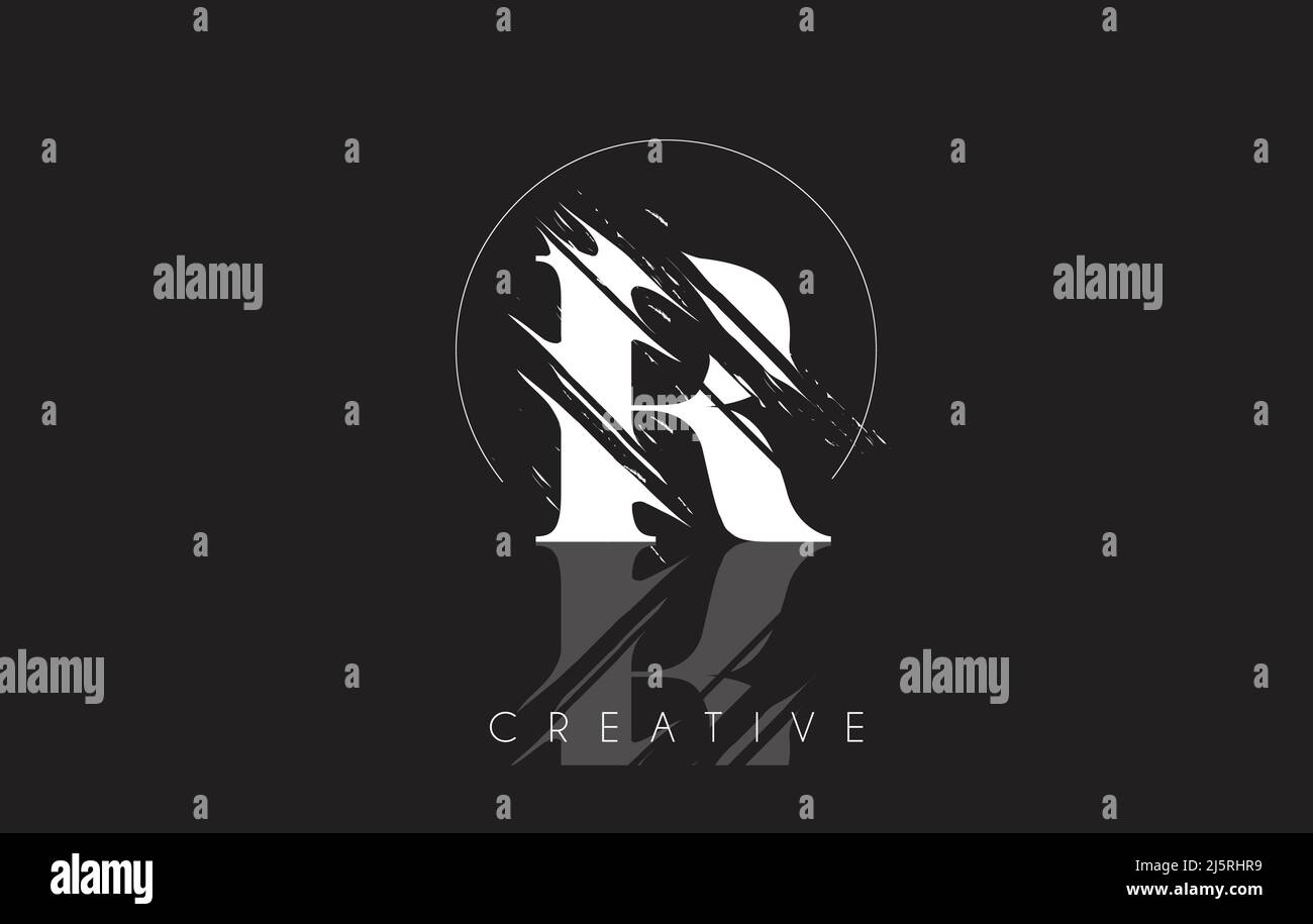 White R Letter Logo with Vintage Grundge Cut Design. Destroyed Drawing ...