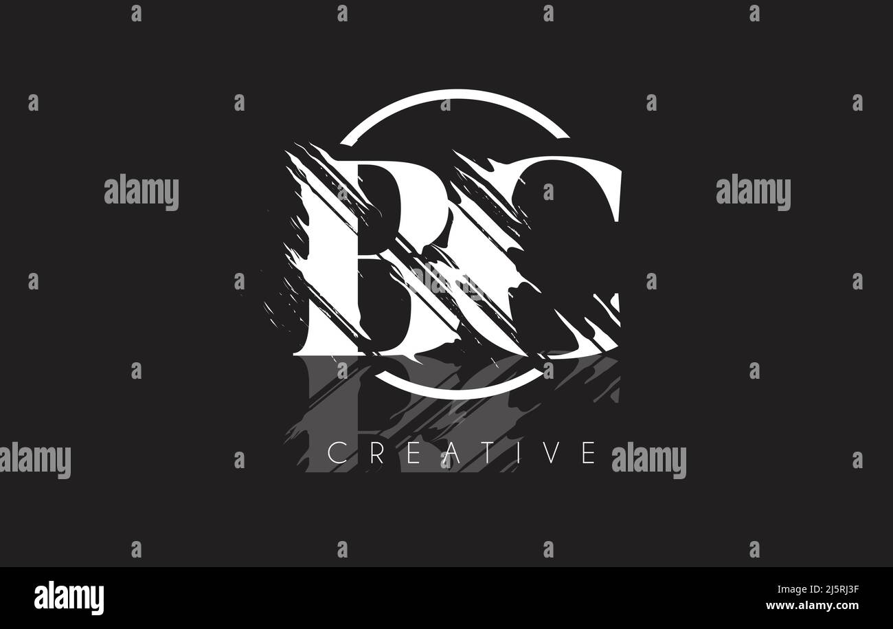 White BC Letter Logo with Vintage Grundge Cut Design. Destroyed Drawing ...