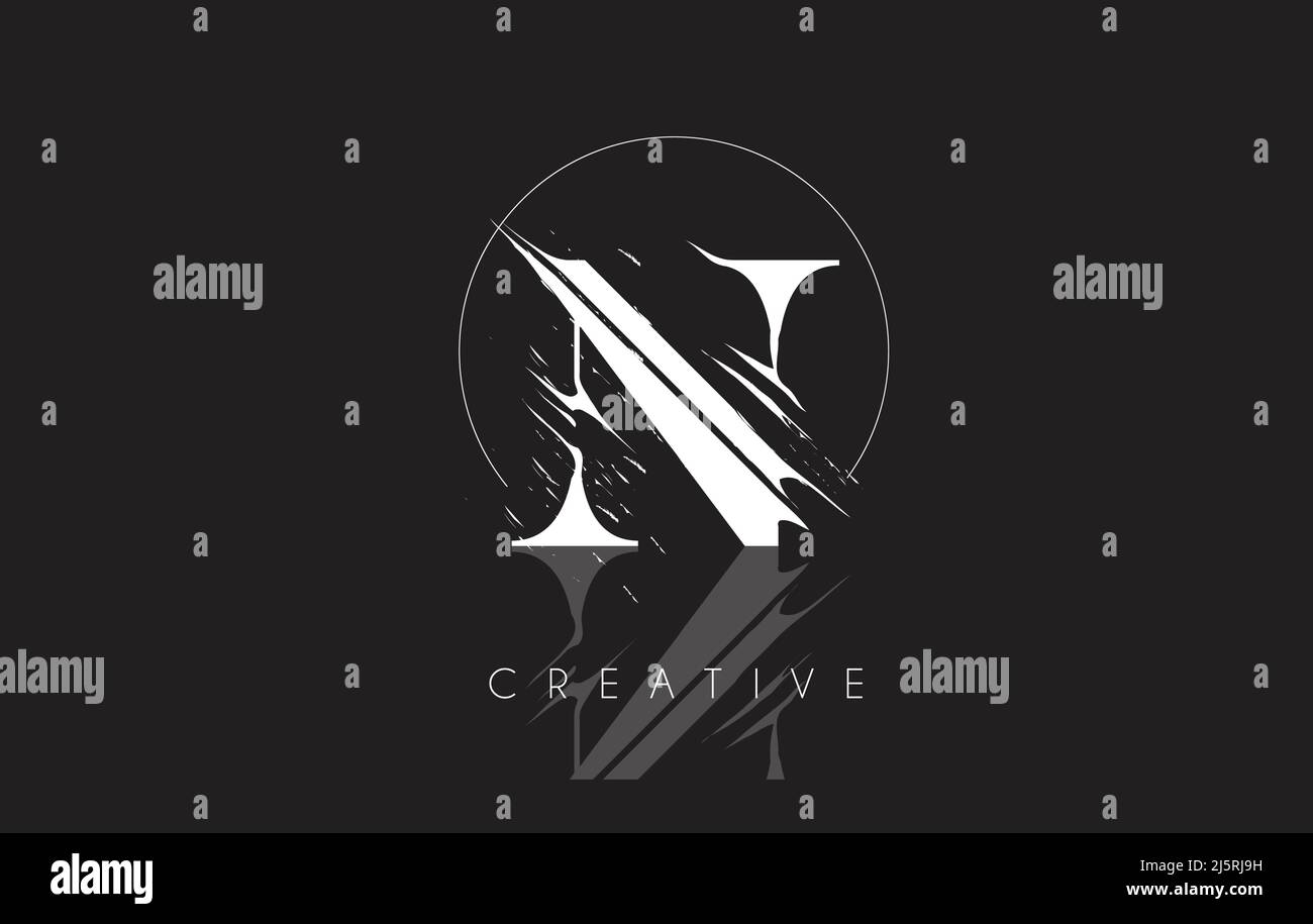 White N Letter Logo with Vintage Grundge Cut Design. Destroyed Drawing ...