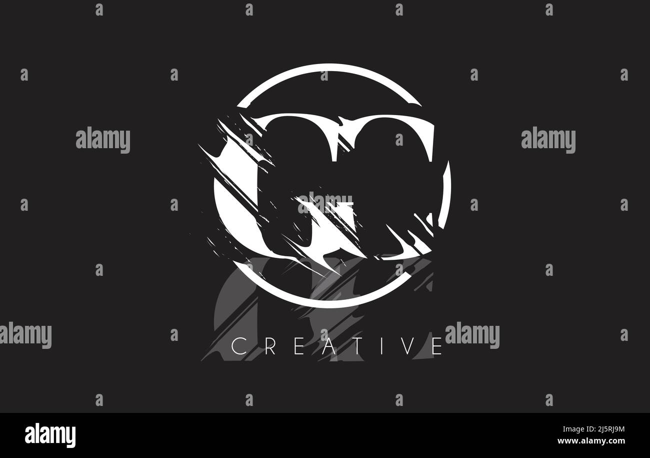 White GC Letter Logo with Vintage Grundge Cut Design. Destroyed Drawing ...