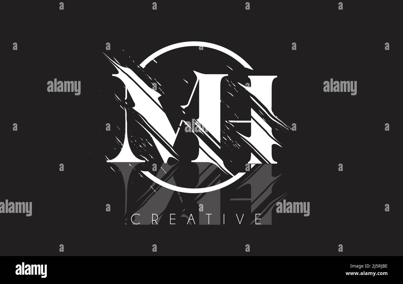 White MH Letter Logo with Vintage Grundge Cut Design. Destroyed Drawing ...