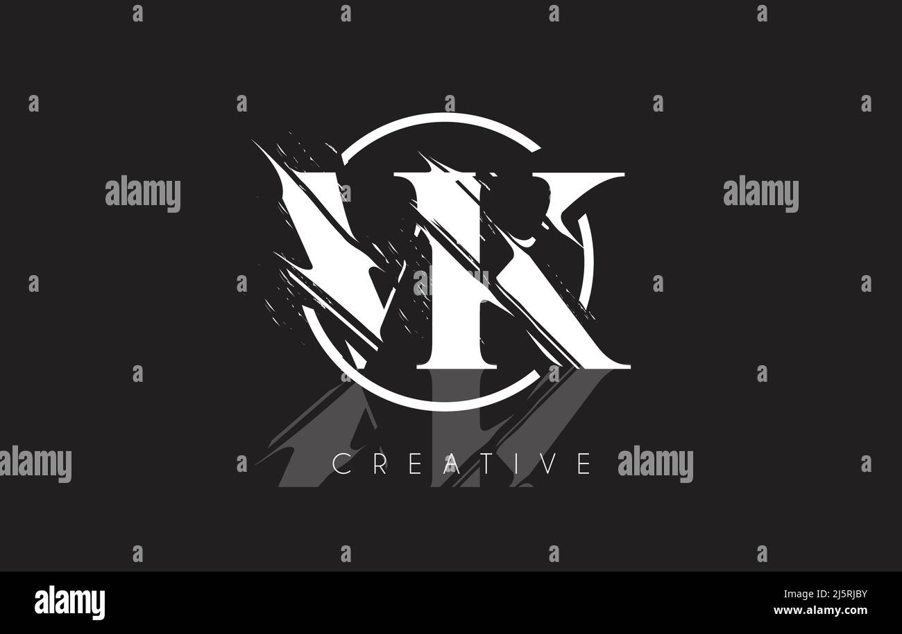 White VK Letter Logo with Vintage Grundge Cut Design. Destroyed Drawing ...