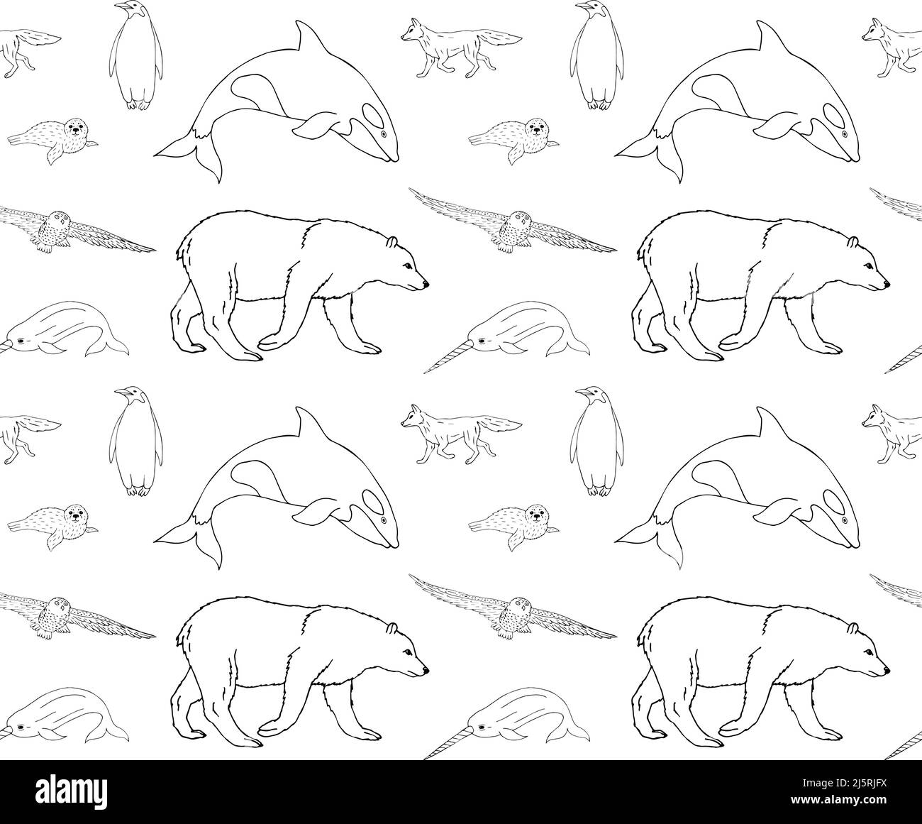 Vector seamless pattern of hand drawn doodle sketch polar animals ...