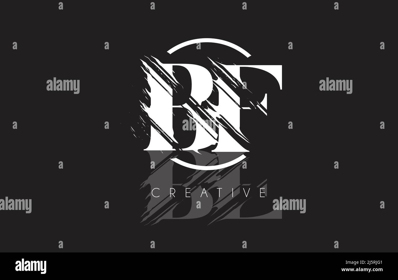 White BF Letter Logo with Vintage Grundge Cut Design. Destroyed Drawing ...