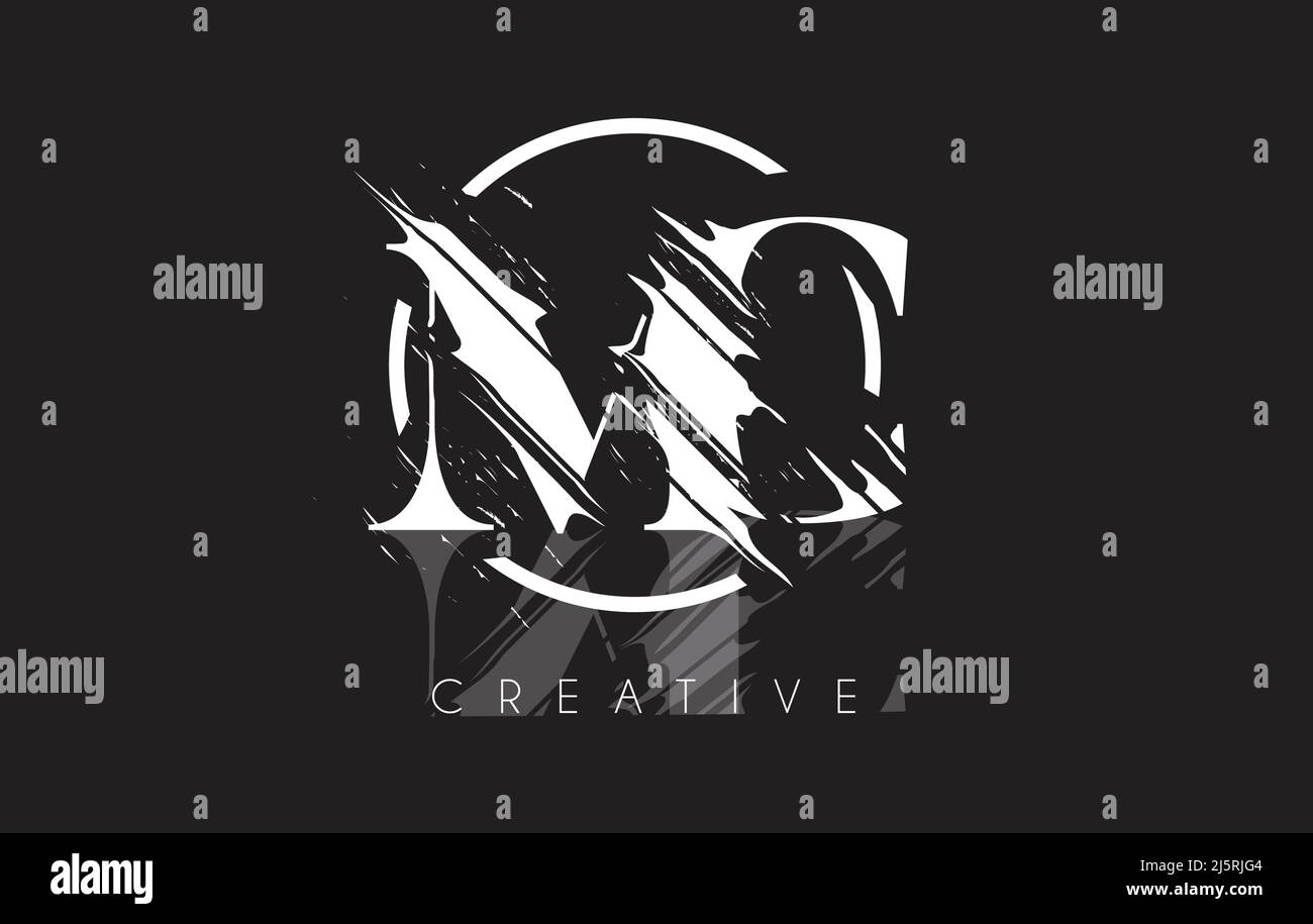 White MC Letter Logo with Vintage Grundge Cut Design. Destroyed Drawing ...