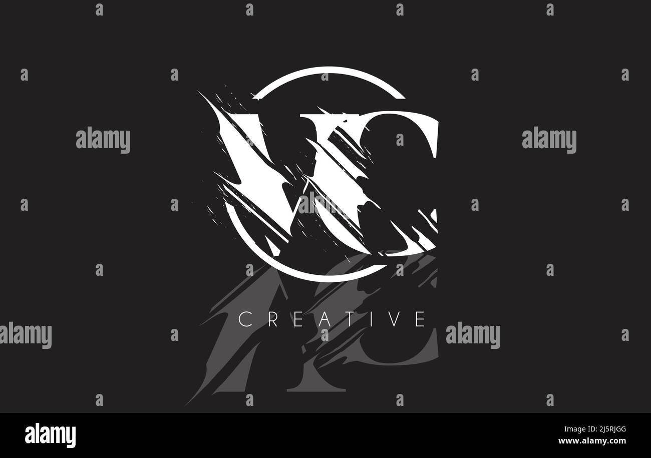 White VC Letter Logo with Vintage Grundge Cut Design. Destroyed Drawing ...