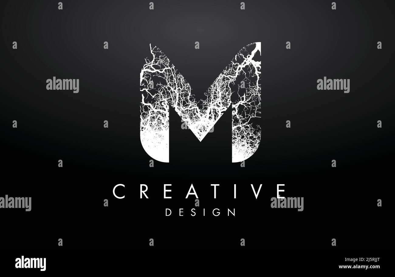 White M Logo Letter Made From Black Tree Branches. Tree Letter Design ...