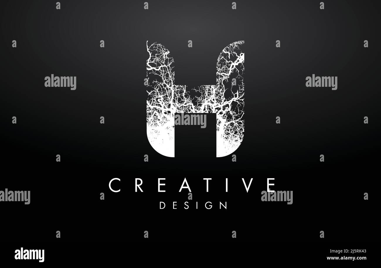 White H Logo Letter Made From Black Tree Branches. Tree Letter Design ...