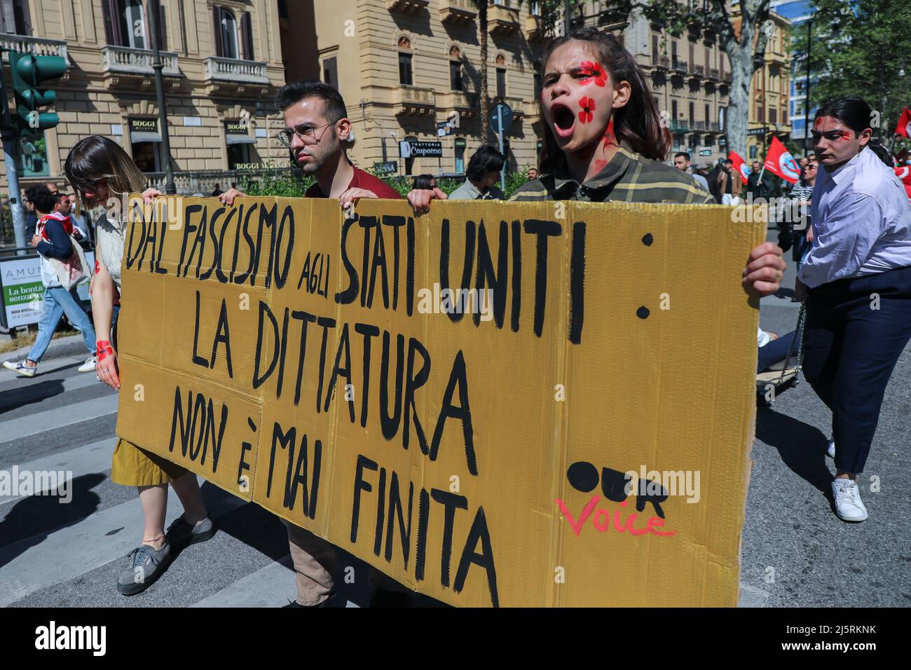 Palermo, Italy. 25th Apr, 2022. Antifascist militants participated a ...