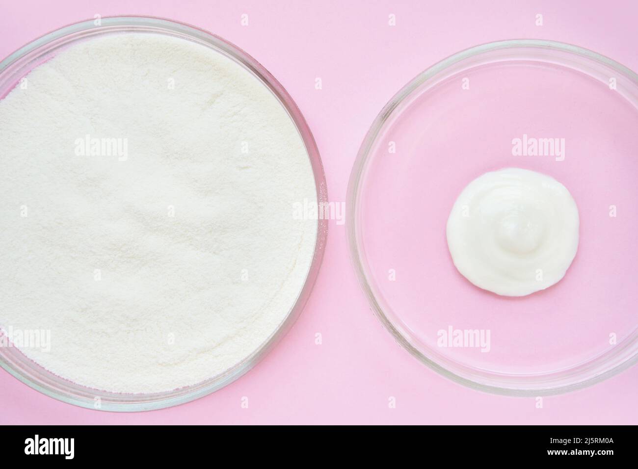 Collagen white powder. Pastel color background. Health product. Woman ...