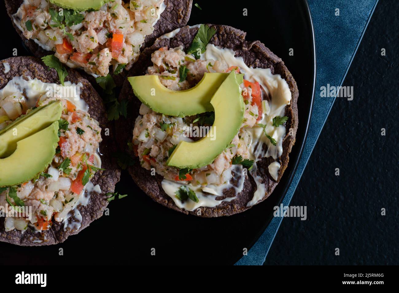 Fish Ceviche on Blue Corn Tostadas, Mexican Food Stock Photo - Alamy
