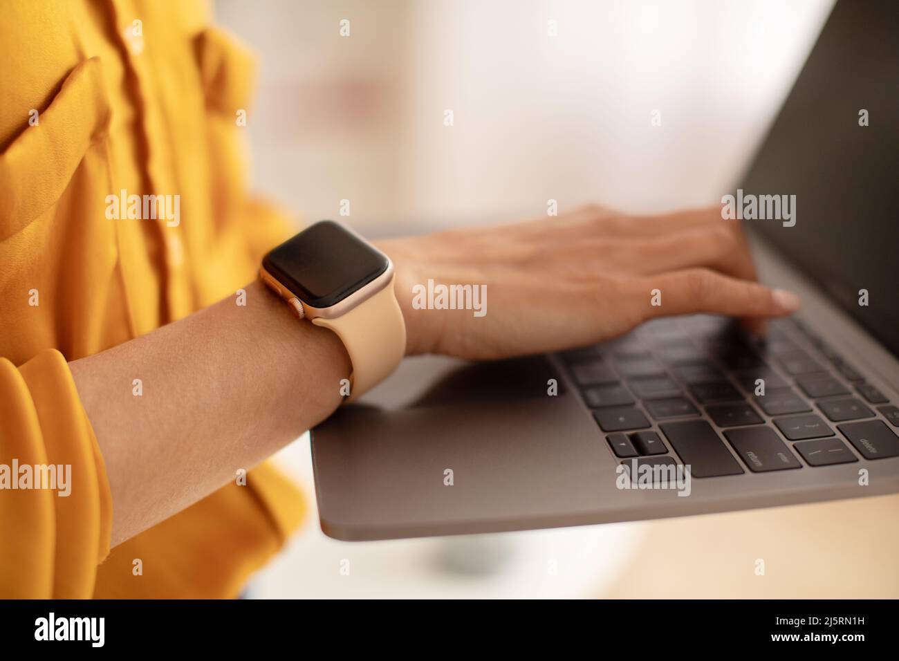 Lady Using Laptop Typing On Keyboard Working Online Indoor, Cropped ...