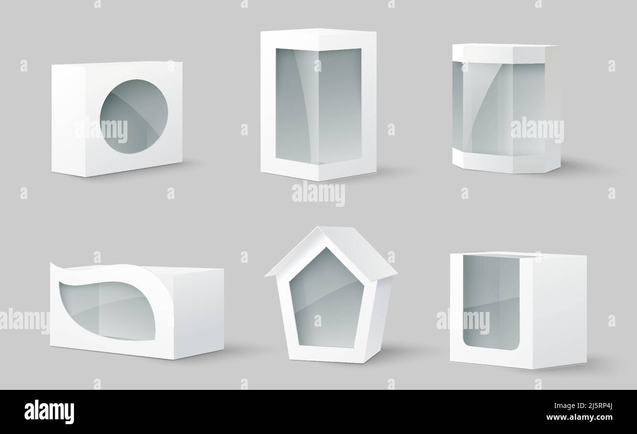 Cardboard package box with transparent window set Stock Vector Image ...